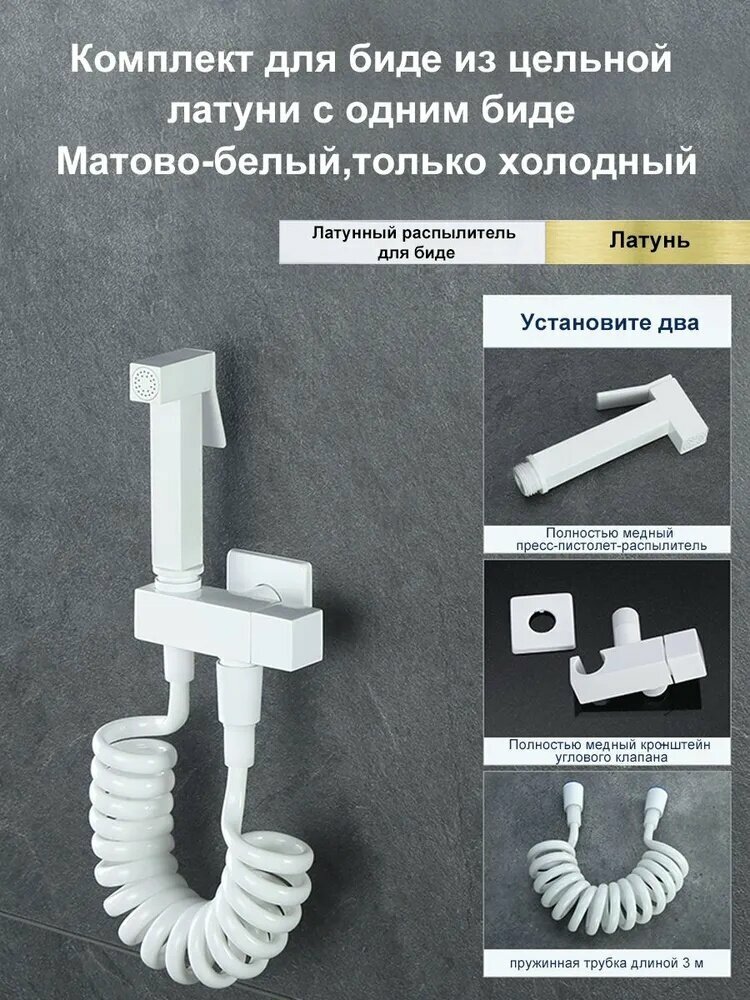 Лейка гигиеническая для биде (кран для холодной воды) RO5501W4 лейка, 3 M шланг, кранМодный белый , латунь, Площадь