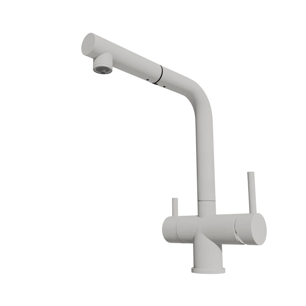 Смеситель для кухни Emar Quartz ЕСВ 7017 с краном для питьевой воды, с поворотным изливом, белый, матовый, однорычажный, латунный, с керамическим картриджем