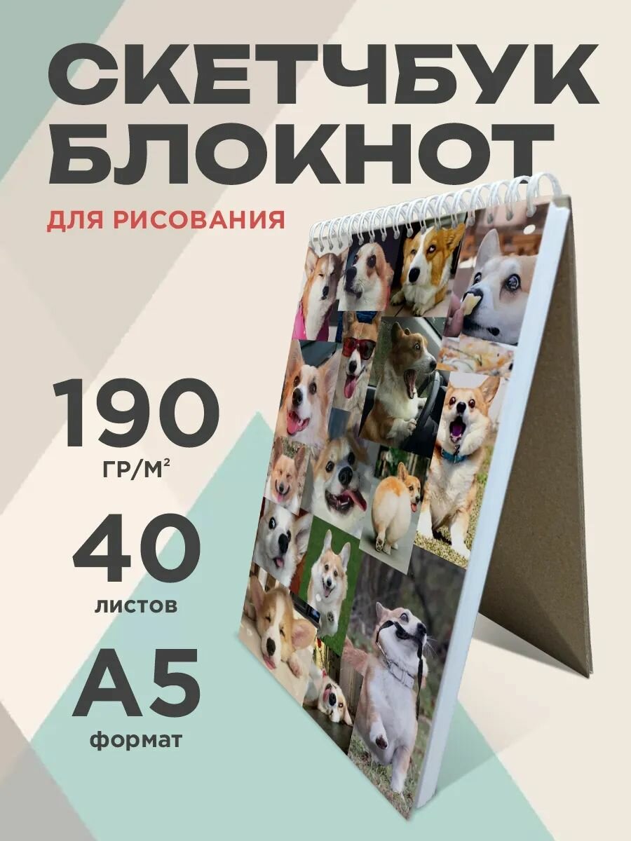 Скетчбук для рисования, блокнот А5 на пружине Корги Мемы