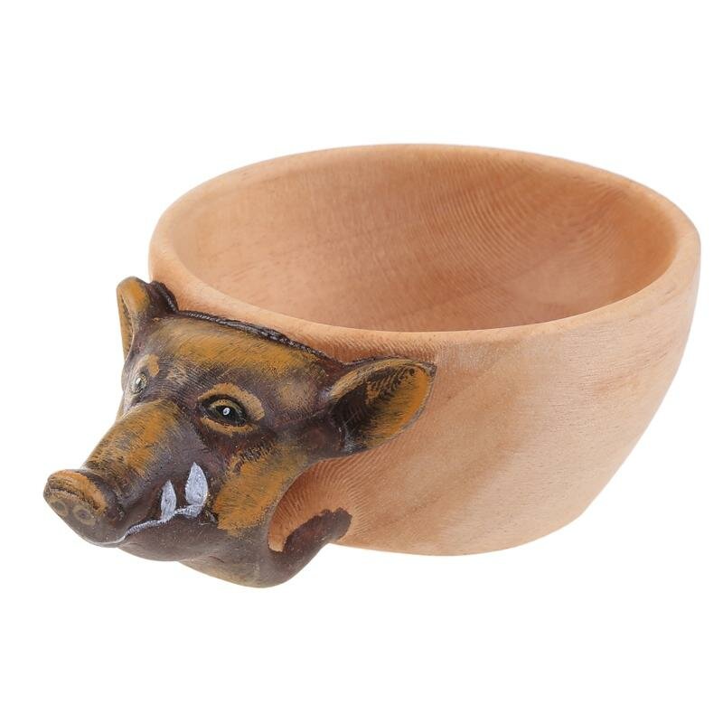 Чашка для воды из каучукового дерева с резными животными, Дикий кабан