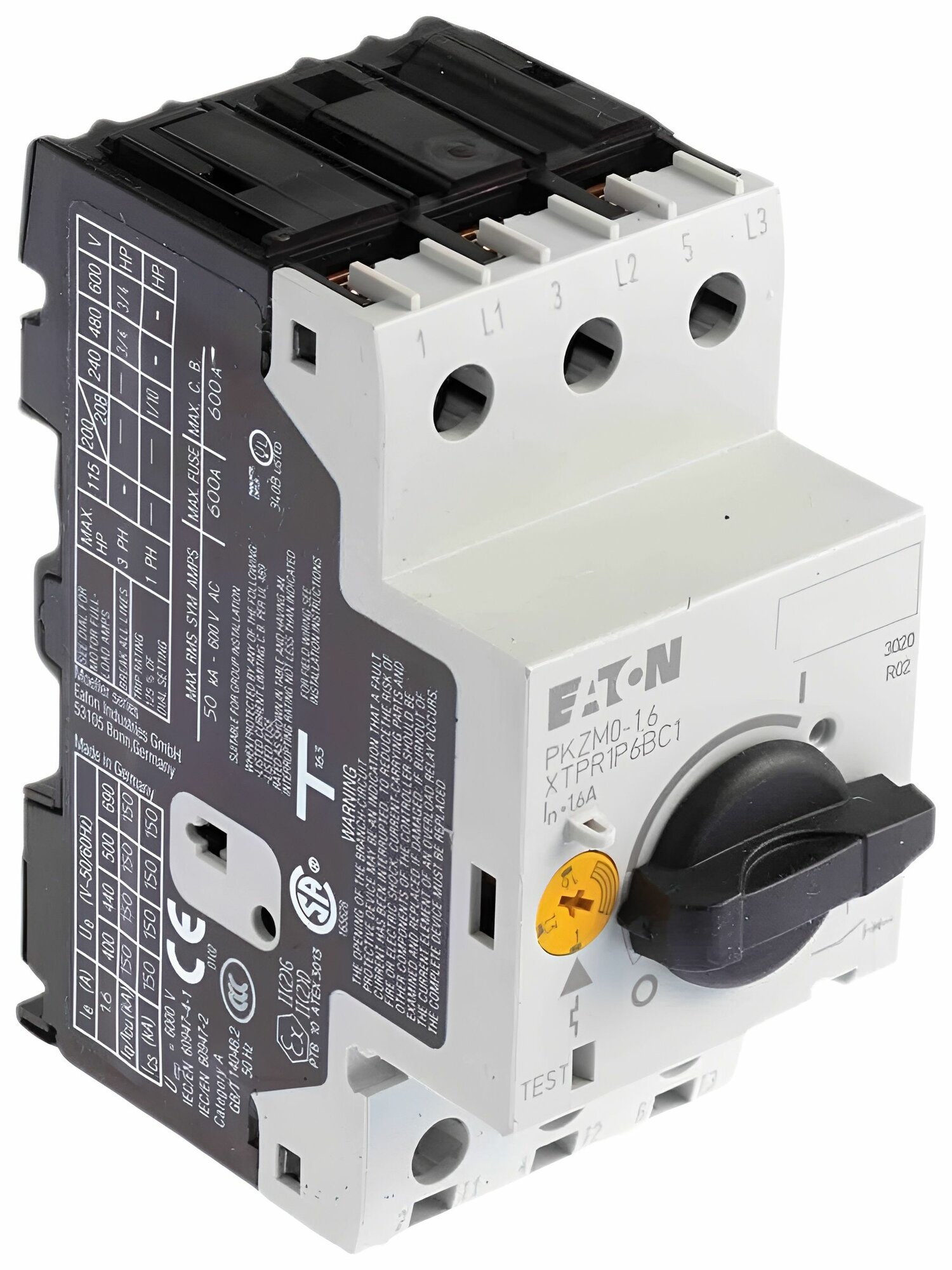 PKZM0-1,6, Автоматический выключатель защиты двигателя 1,6А, 3 полюса, откл. способность 150кА, диапазон уставки 1.1,6А, пр-ль Eaton