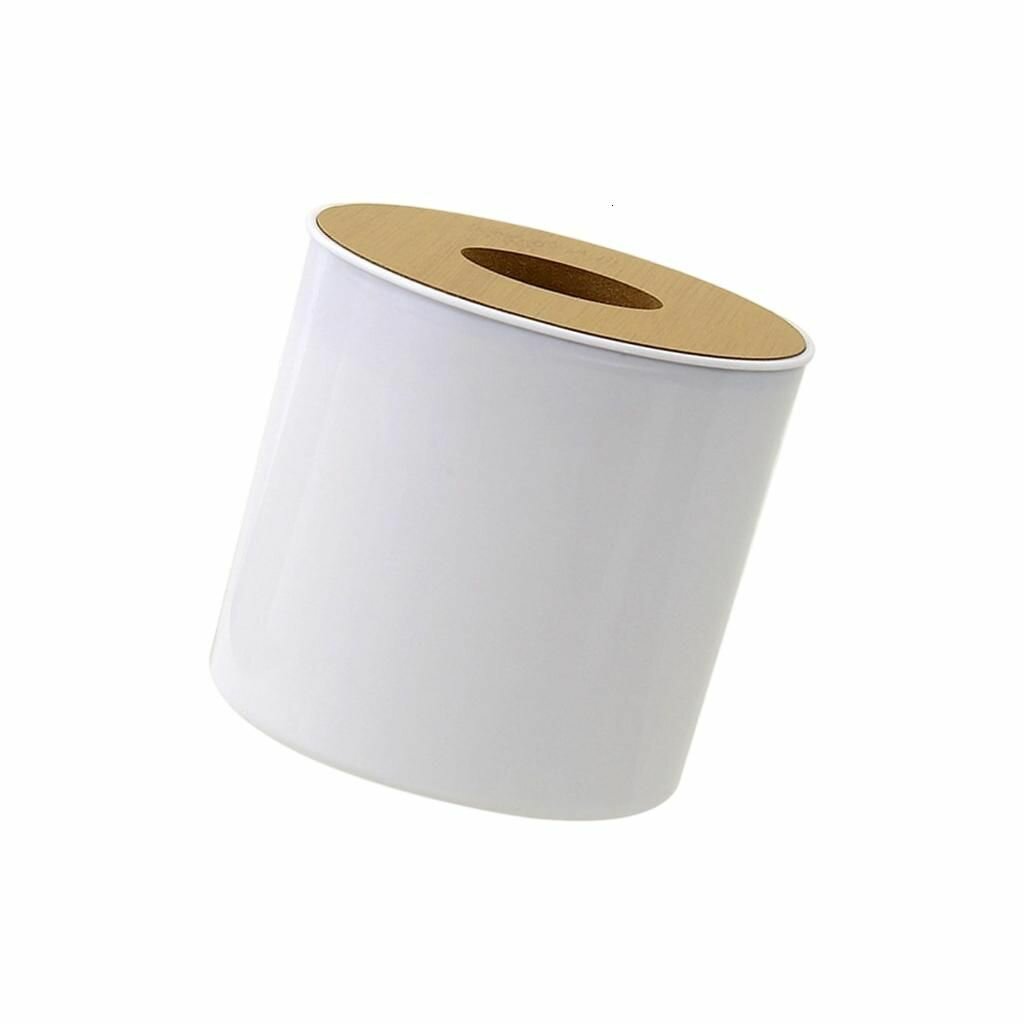 Коробка для салфеток из бамбука с пластиковым основанием, Круглый белый