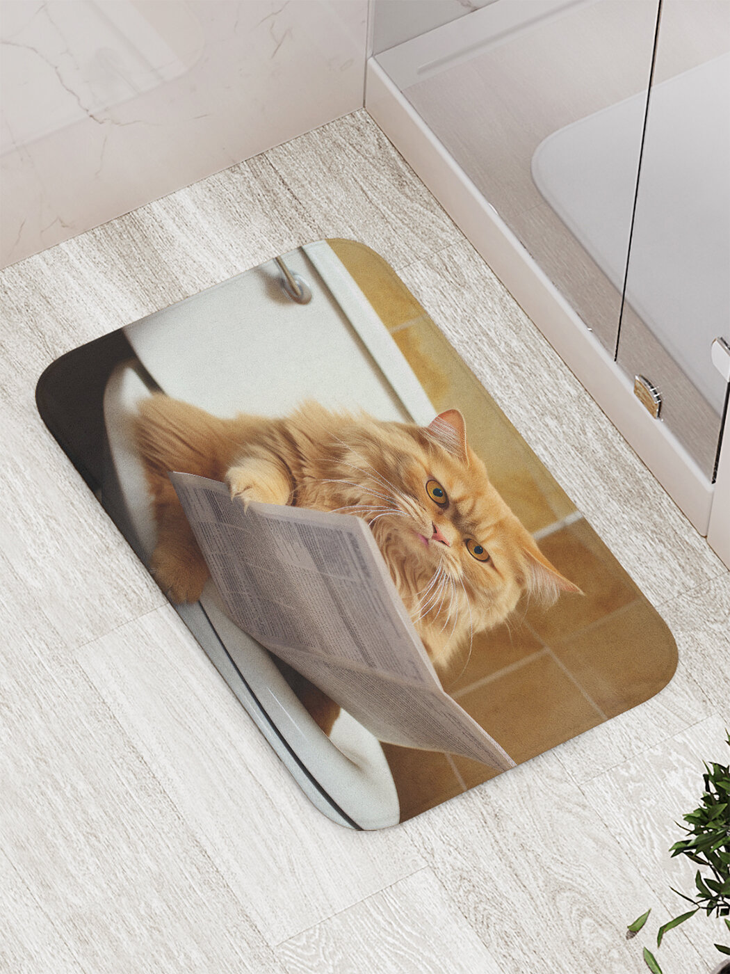 Коврик для ванной комнаты, туалета "Возмущённый кот" противоскользящий, 52х77 см, JoyArty, серия 23 февраля