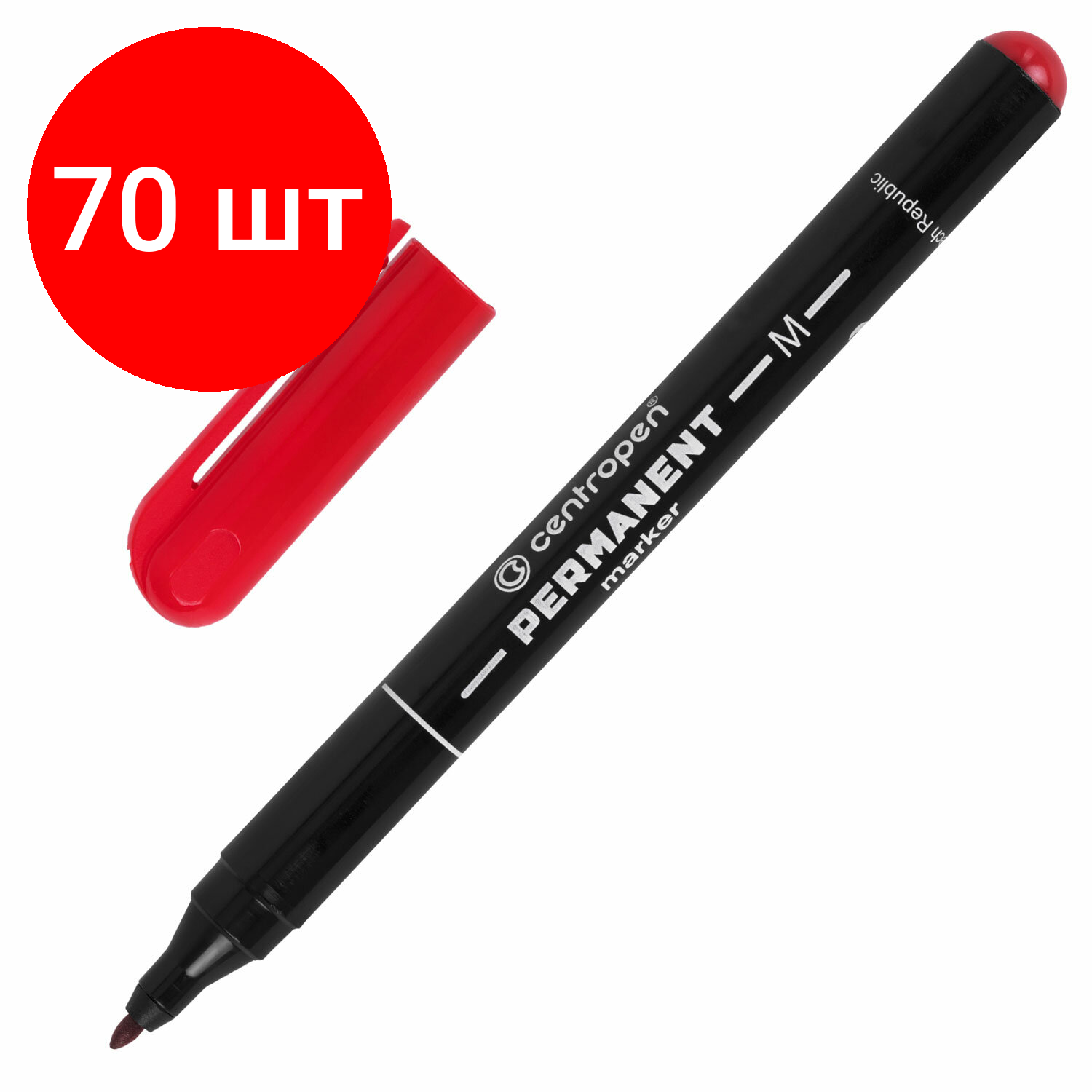 Комплект 70 шт, Маркер перманентный CENTROPEN 2846, красный, тонкий наконечник, 1 мм, 6 2846 9404