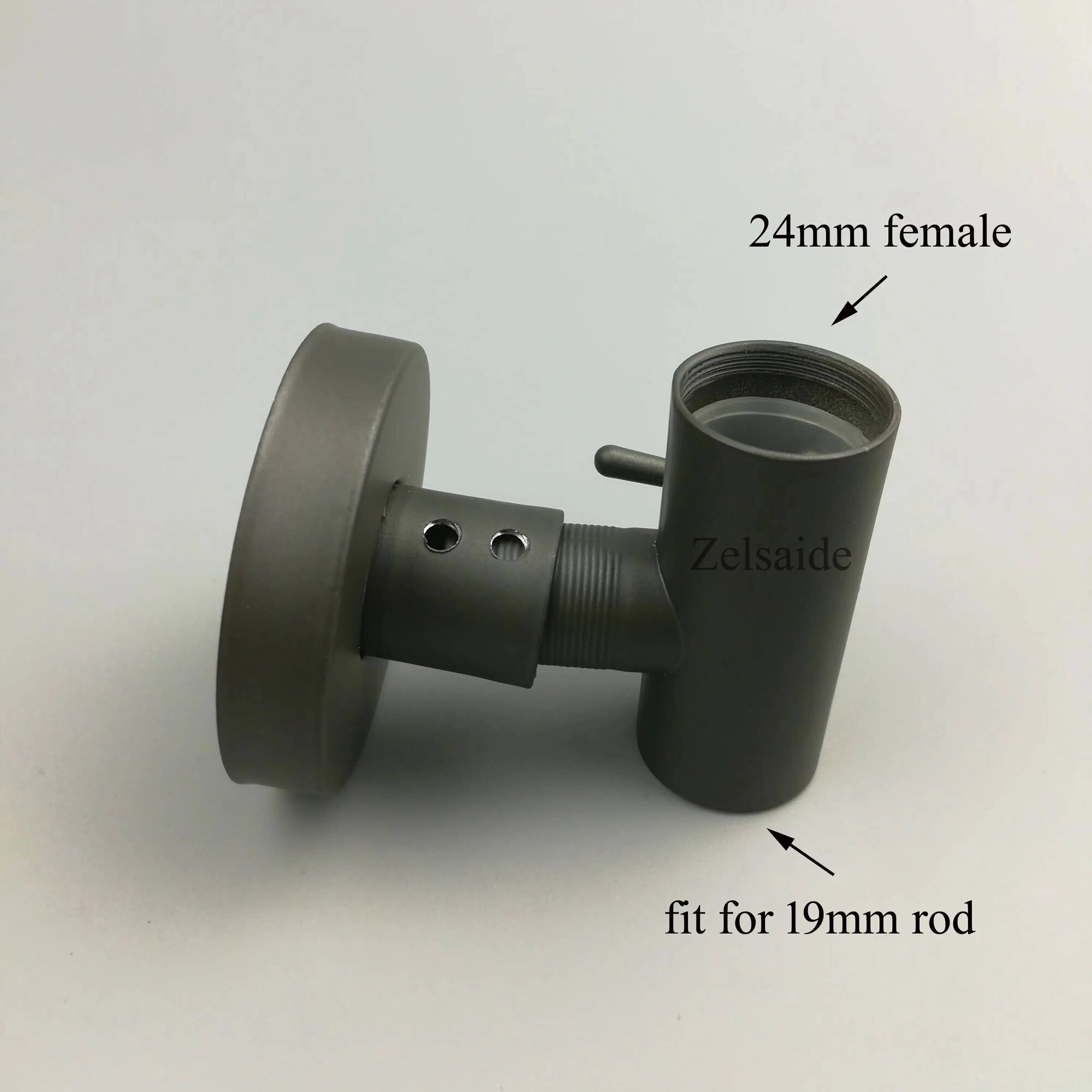 Держатель душевой штанги Zelsaide 24mm female, 19mm rod, round gun gray full