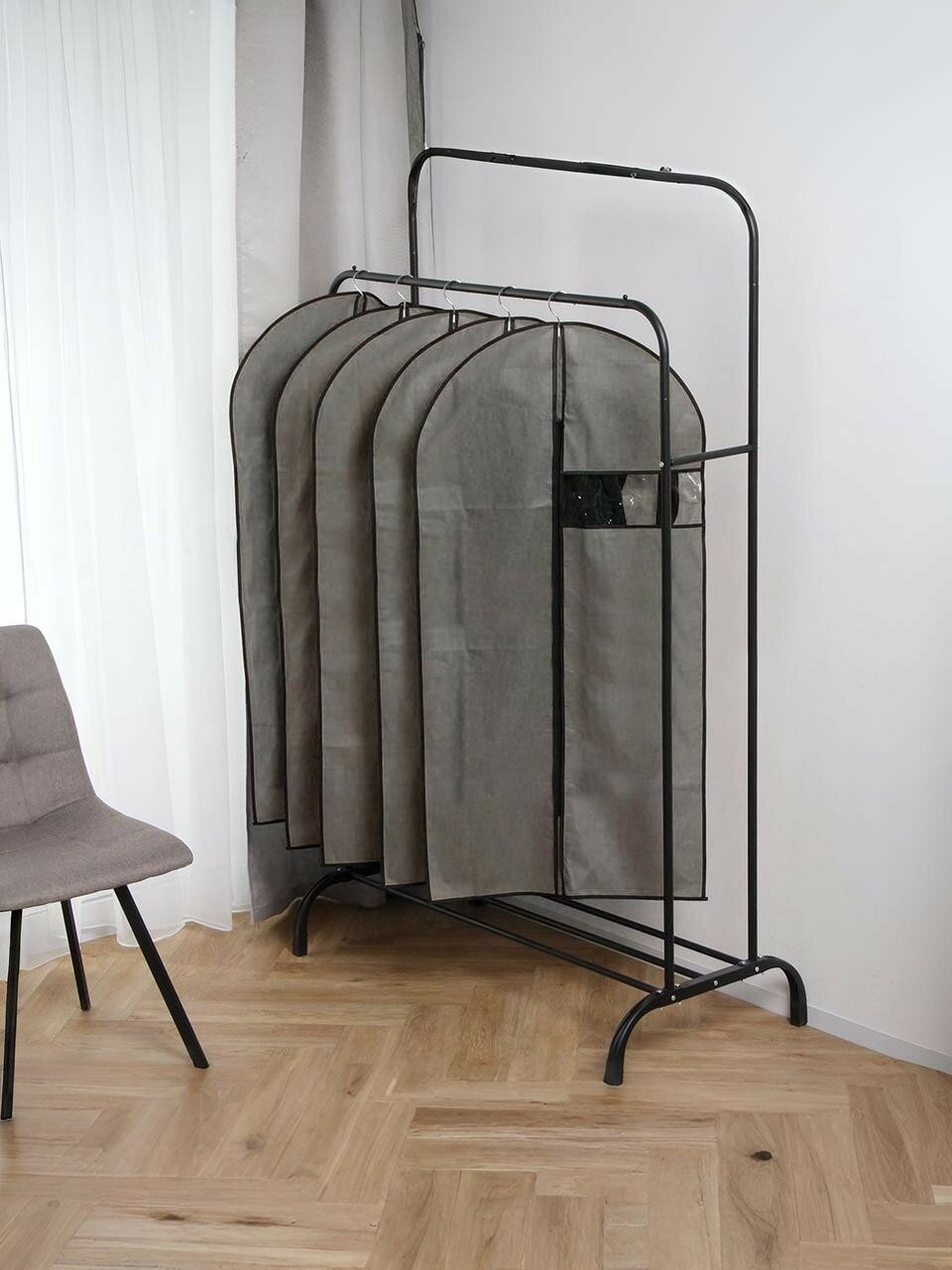 Набор чехлов под одежду 60х137 см из полиэстера, 5 штук, серый цвет, защитные кофры для хранения платьев и костюмов