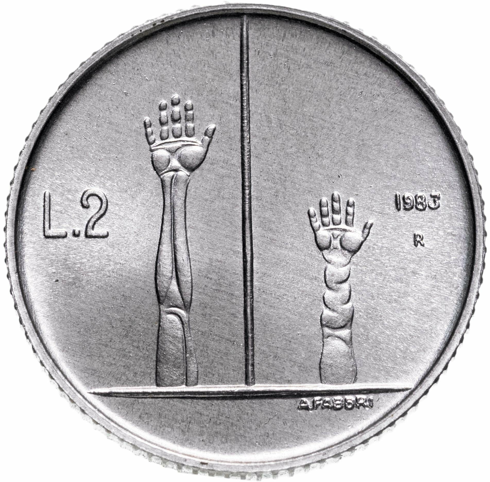 Сан-Марино 2 лиры lire 1983 "Ядерная угроза", Алюминий, в сохранности UNC