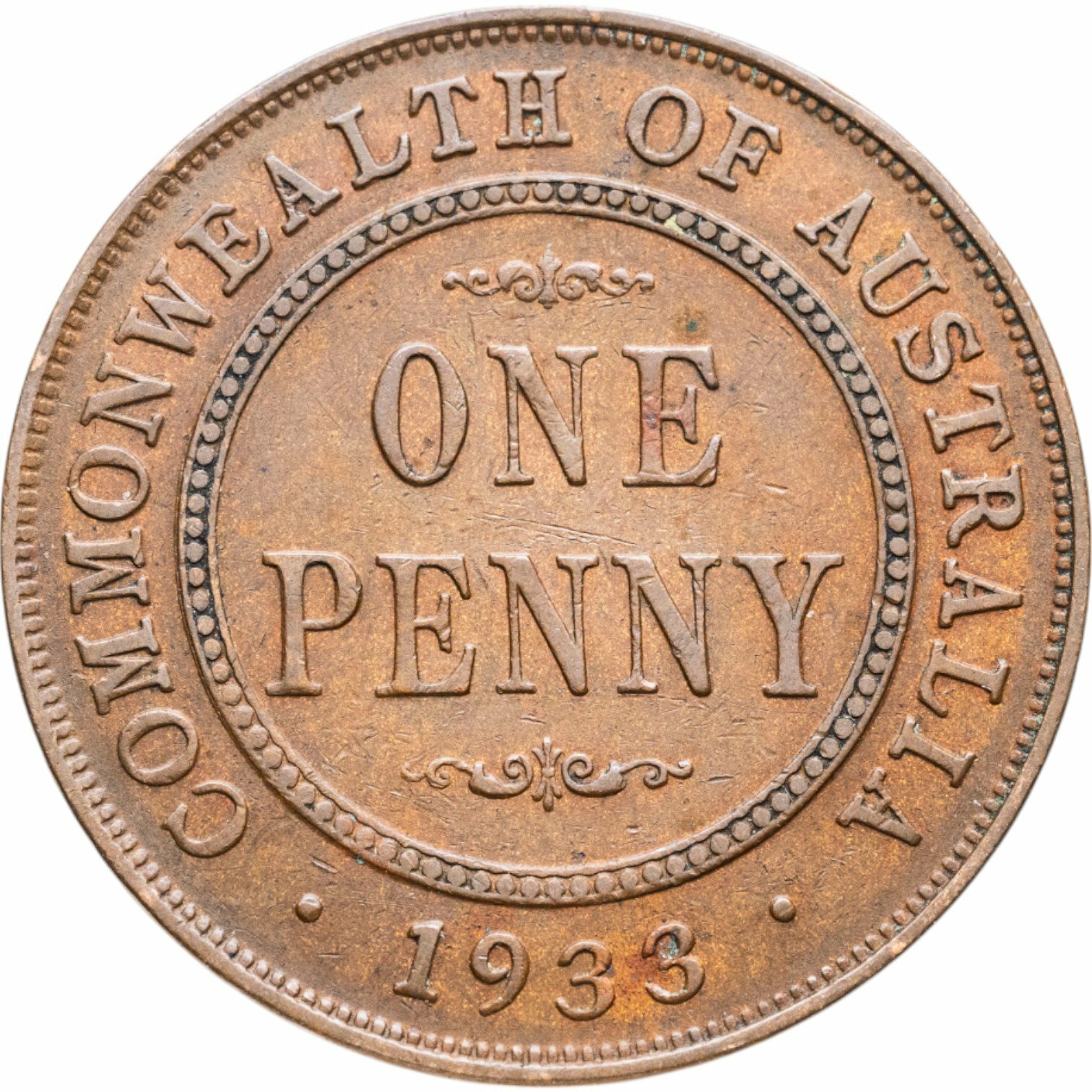 Австралия 1 пенни penny 1933, Бронза, в сохранности XF