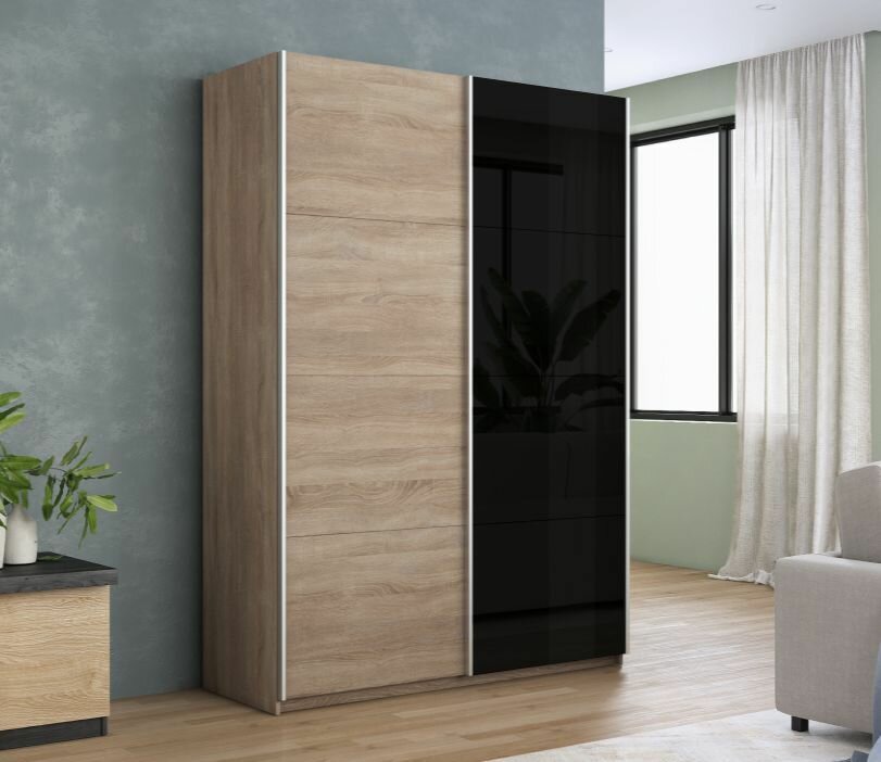 Шкаф-купе Билли 2-х дверный, (ДСП/Стекло черн.) 120х57х230 см. Дуб Сонома