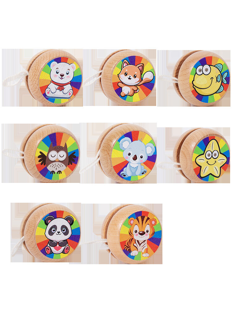 Развивающая игрушка для раннего обучения, способствующая развитию мелкой моторики и зрительно-моторной координации - деревянное йо-йо в мультяшном стиле