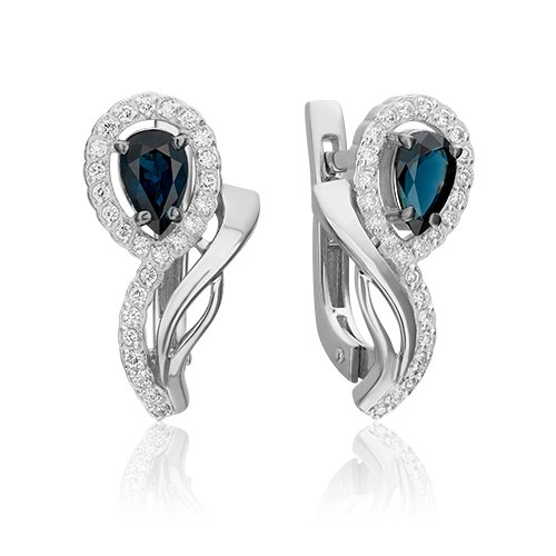 Серьги, белое золото, 585 проба, сапфир, бриллиант