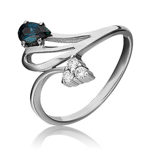 Кольцо, белое золото, 585 проба, бриллиант, сапфир