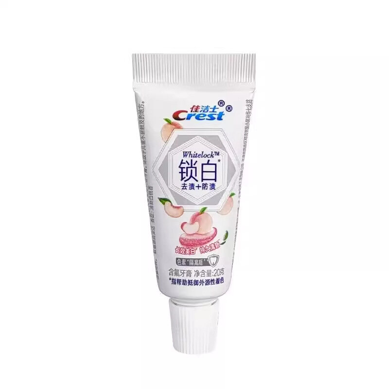 Зубная паста Crest Two-Tone Whitening 20 г, персиковый вкус, свежее дыхание, портативная, маленький размер, удобная для переноски