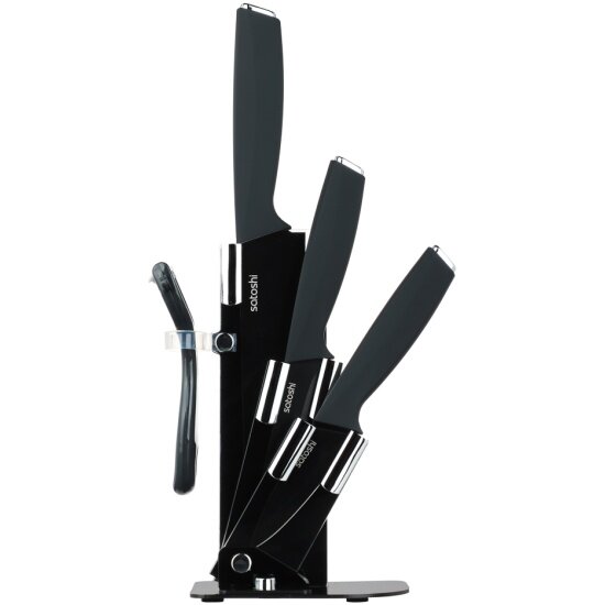 Набор ножей Satoshi Орис 5пр Ножи 8,9см, 12,7см, 20,3см, овощечистка, подставка для ножей 803-412