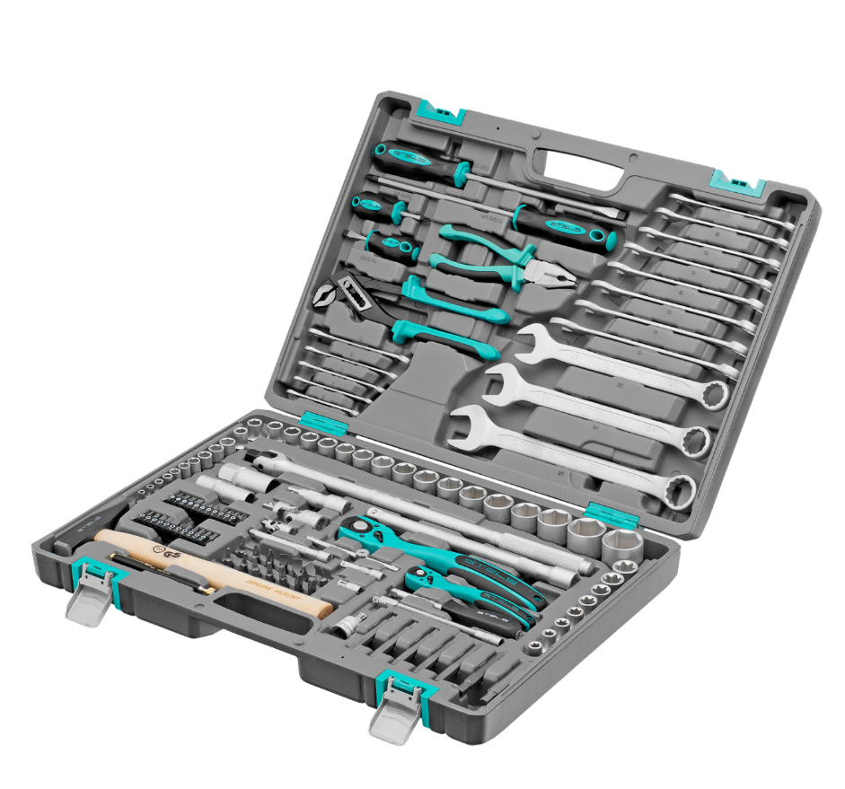 Набор инструментов, 1/4", 1/2", cr-v, s2, усиленный кейс, 119 предметов stels