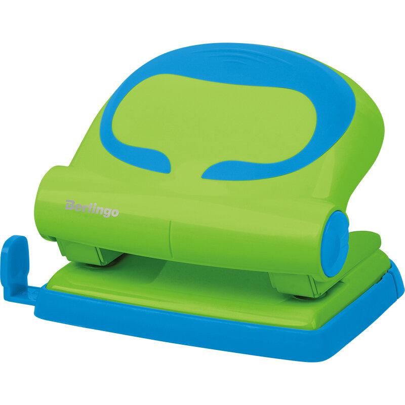 Дырокол Berlingo "Fuze" 20л, пластиковый, зеленый, с линейкой