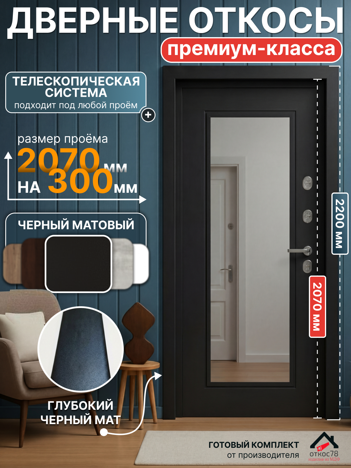 Комплект дверных откосов (Черный Матовый) 300 мм, телескоп для установки своими руками