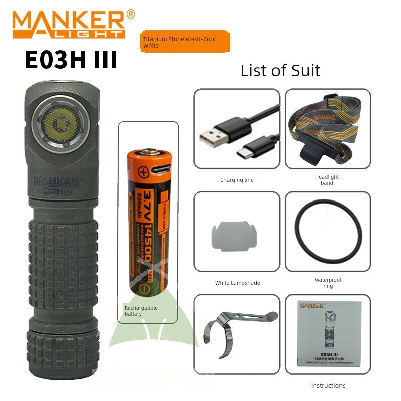 Mankerlight E03H III Титановая обработка каменной структуры холодный белый свет фонарь с батареями AA/14500 в комплекте