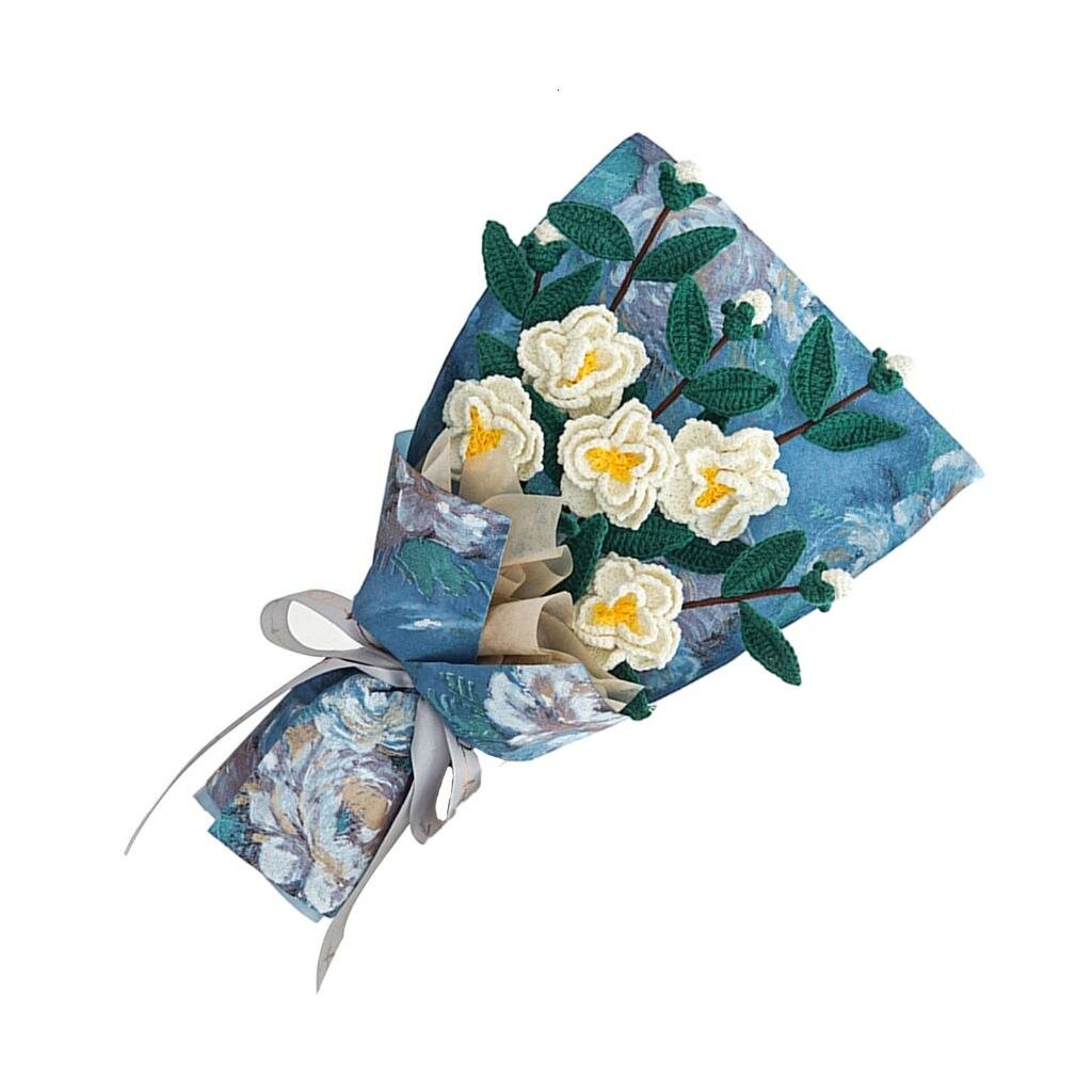 Букет крючком из камелий, Белый