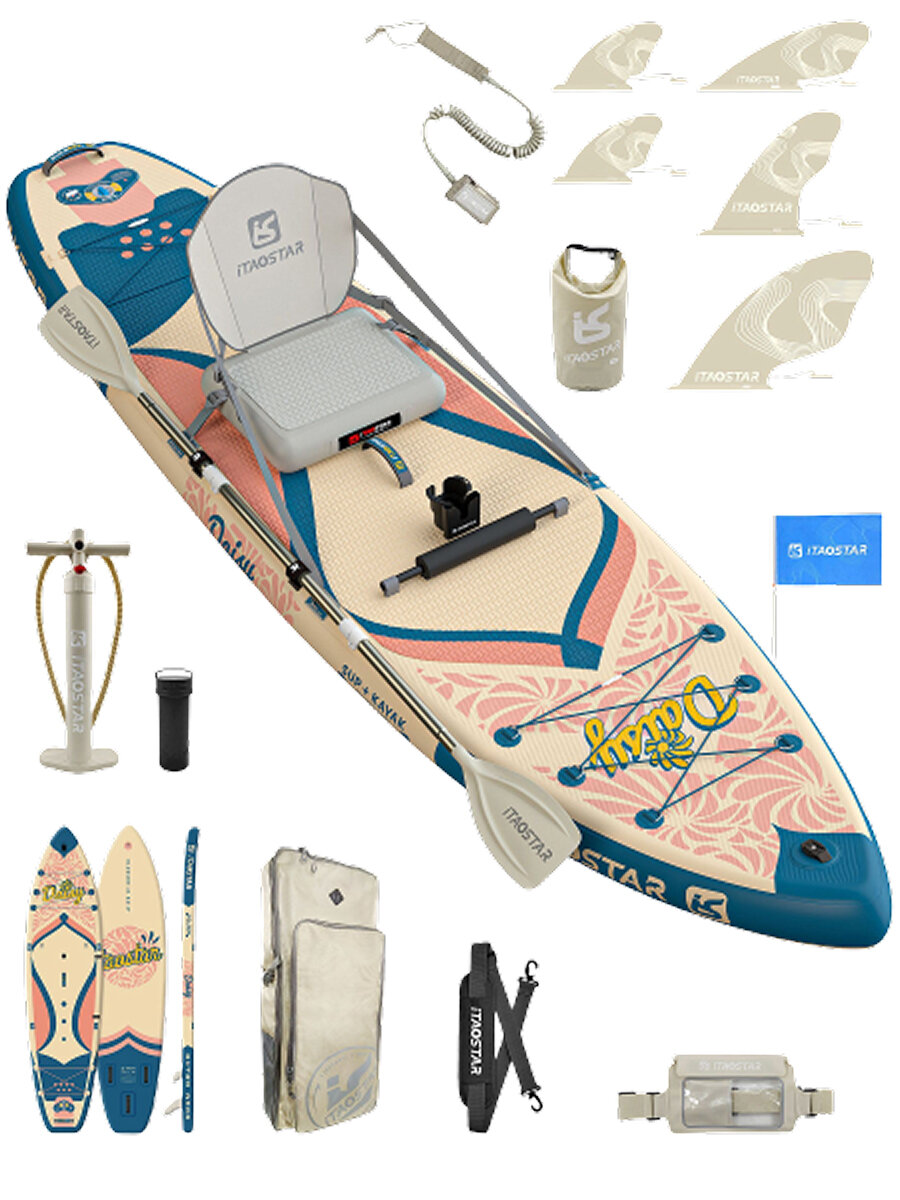 Сапборд iTaoStar Daisy Chic grey (350x89x15) двухслойный надувной / доска для плавания сап борд / Sup board, SUP-доска, каяк