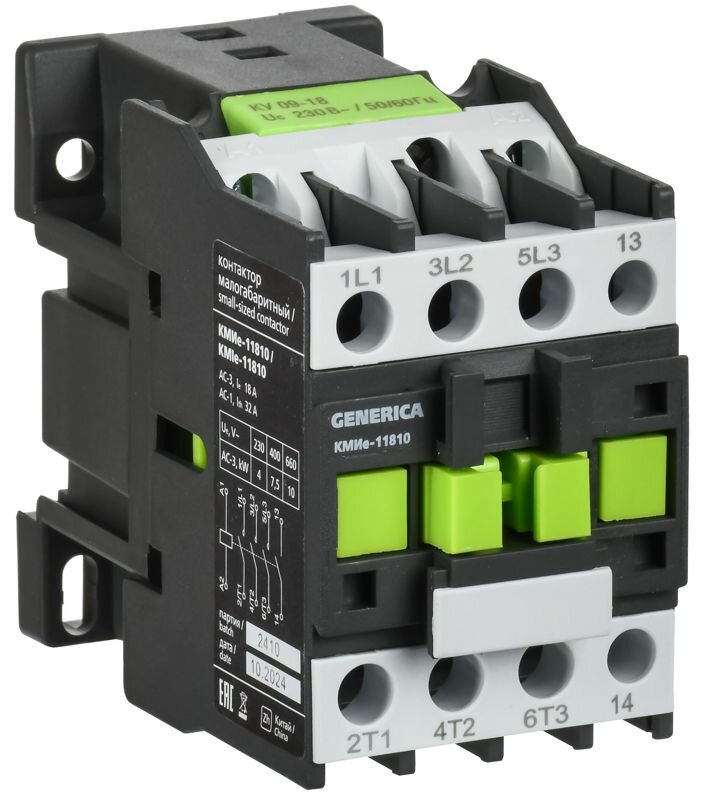 Контактор Generica малогабаритный, КМИе-11810 18 А 230 В/АС3 1НО