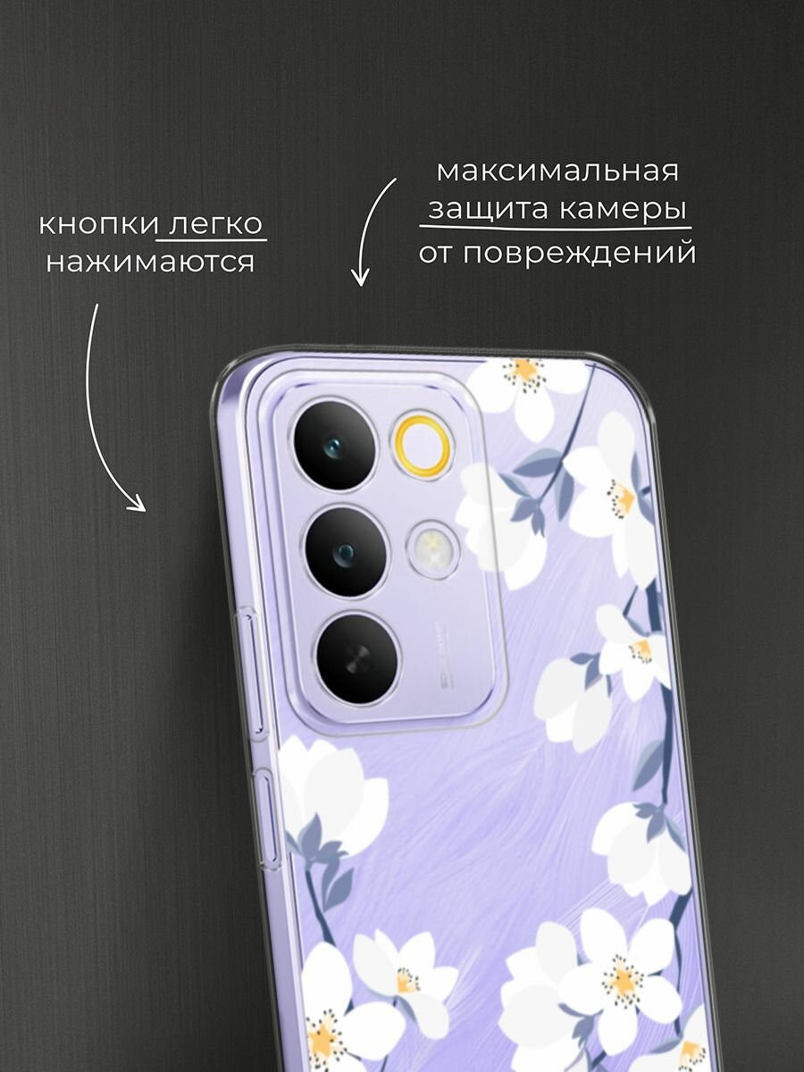 Чехол на Realme C85 / Реалми C85 с принтом Blooming flowers, прозрачный — фото 1