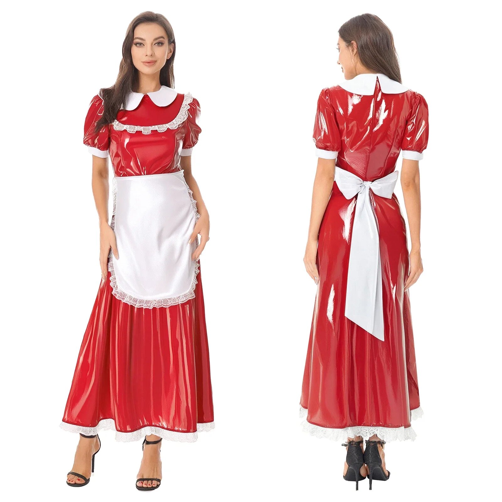 Женский костюм горничной из искусственной кожи Красный, S, Red