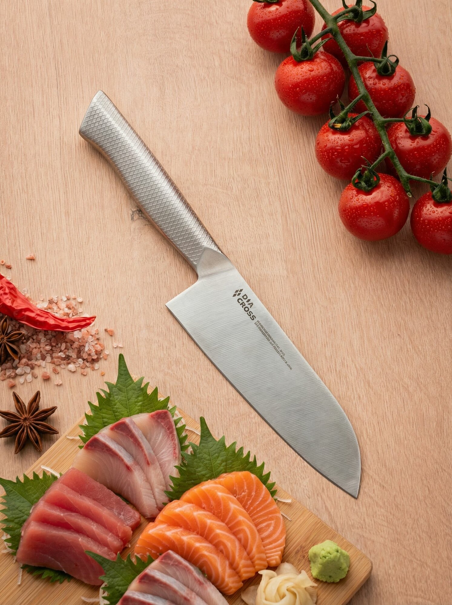 Кухонный нож Сантоку-мини Mo-V Kasumi Diacross универсальный для рыбы мяса овощей