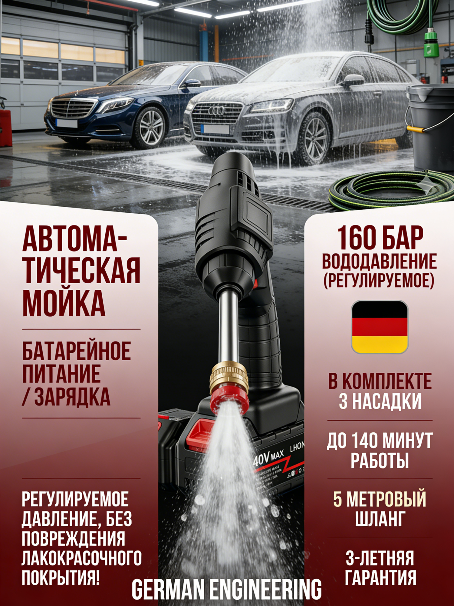 Аккумуляторная автомойка , высокого давления, для автомобиля, в кейсе 2 аккумулятора, минимойка с пистолетом