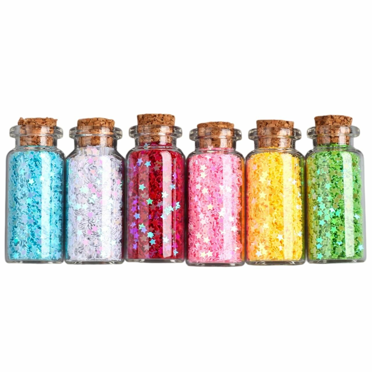 Глиттер "Яркие звёздочки" в баночке с пробкой, набор для творчества, блестки для рукоделия, скрапбукинга и декора, в комплекте 6 шт.