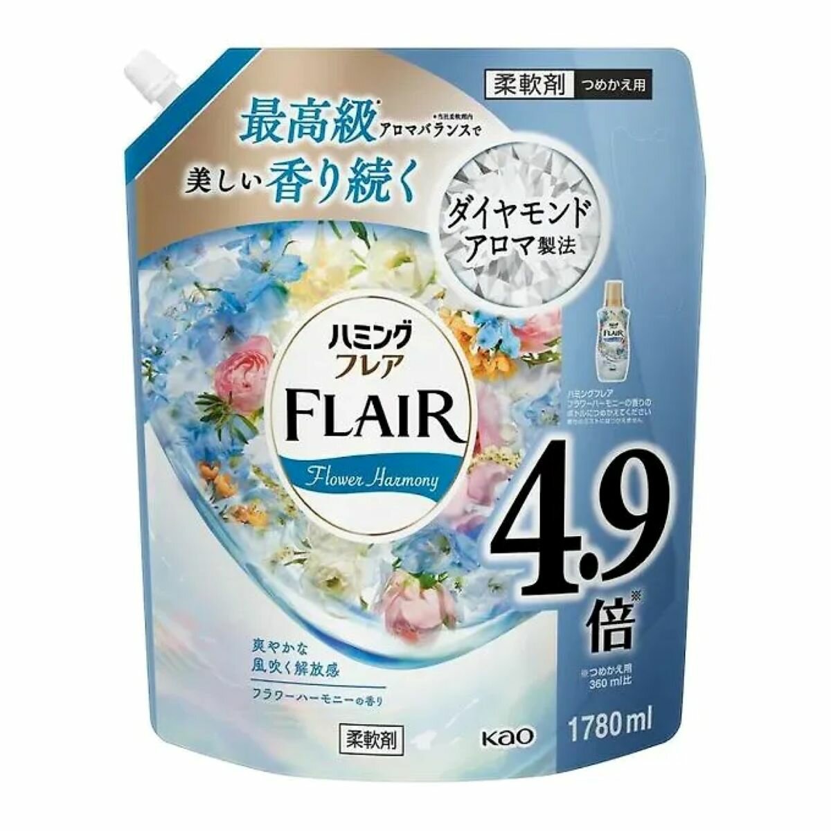 Кондиционер Kao для белья Humming Flair, концентрат, аромат Цветочная гармония, сменная упаковка, 1780 мл