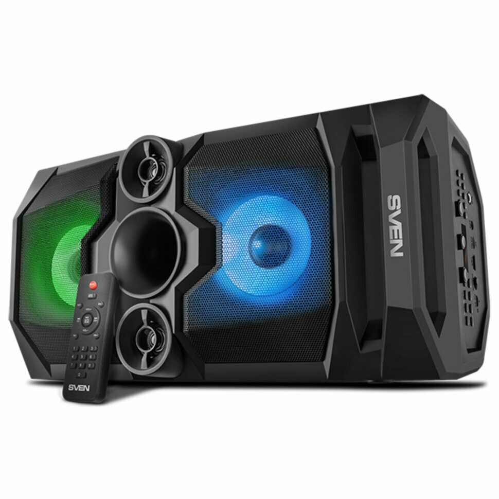 Колонка портативная SVEN PS-655, 50 Вт, TWS, Bluetooth, FM, USB, microSD, LED-дисплей, пульт, черная, SV-020163, 513968