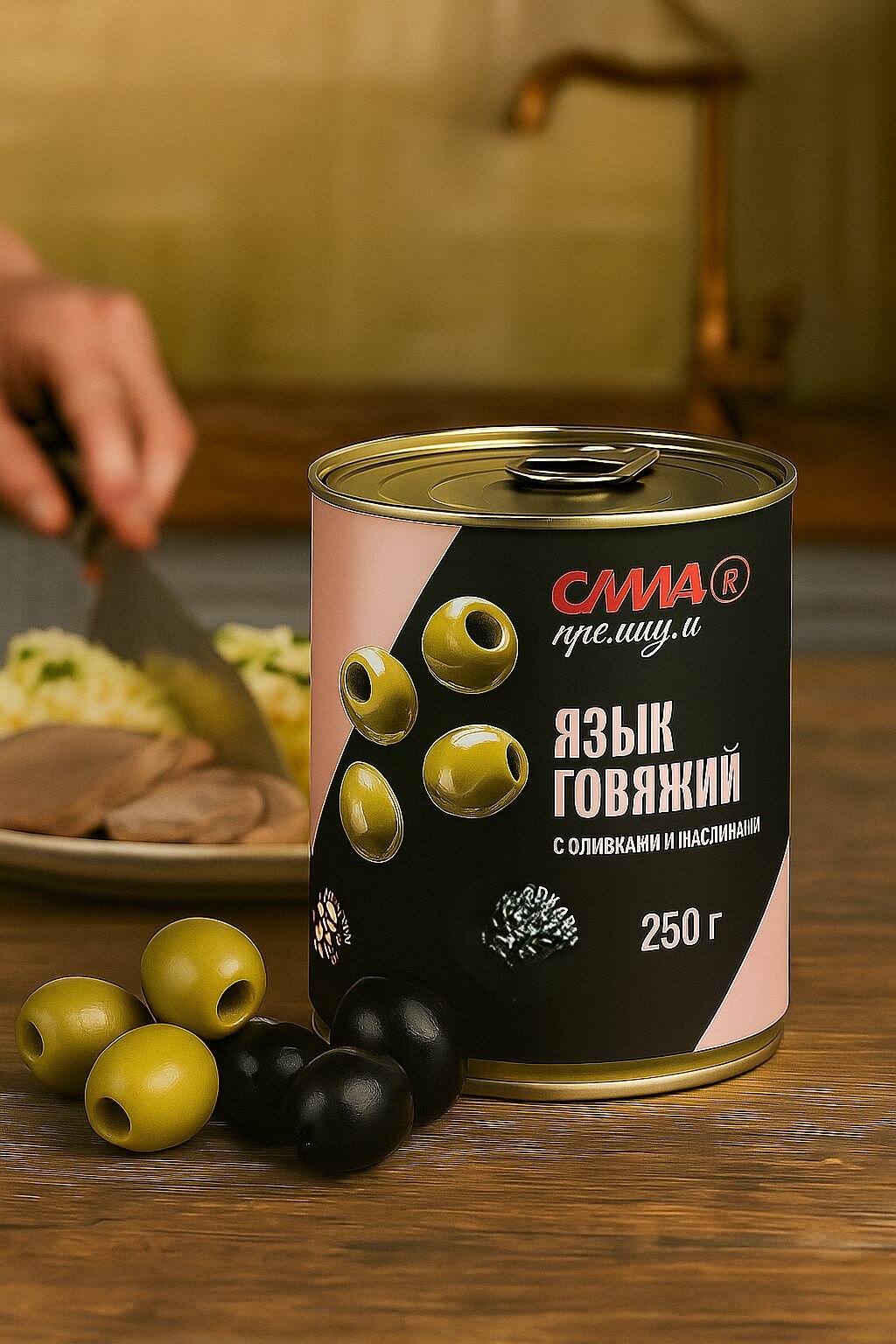 Язык говяжий в собственном соку с оливками 16*250 г