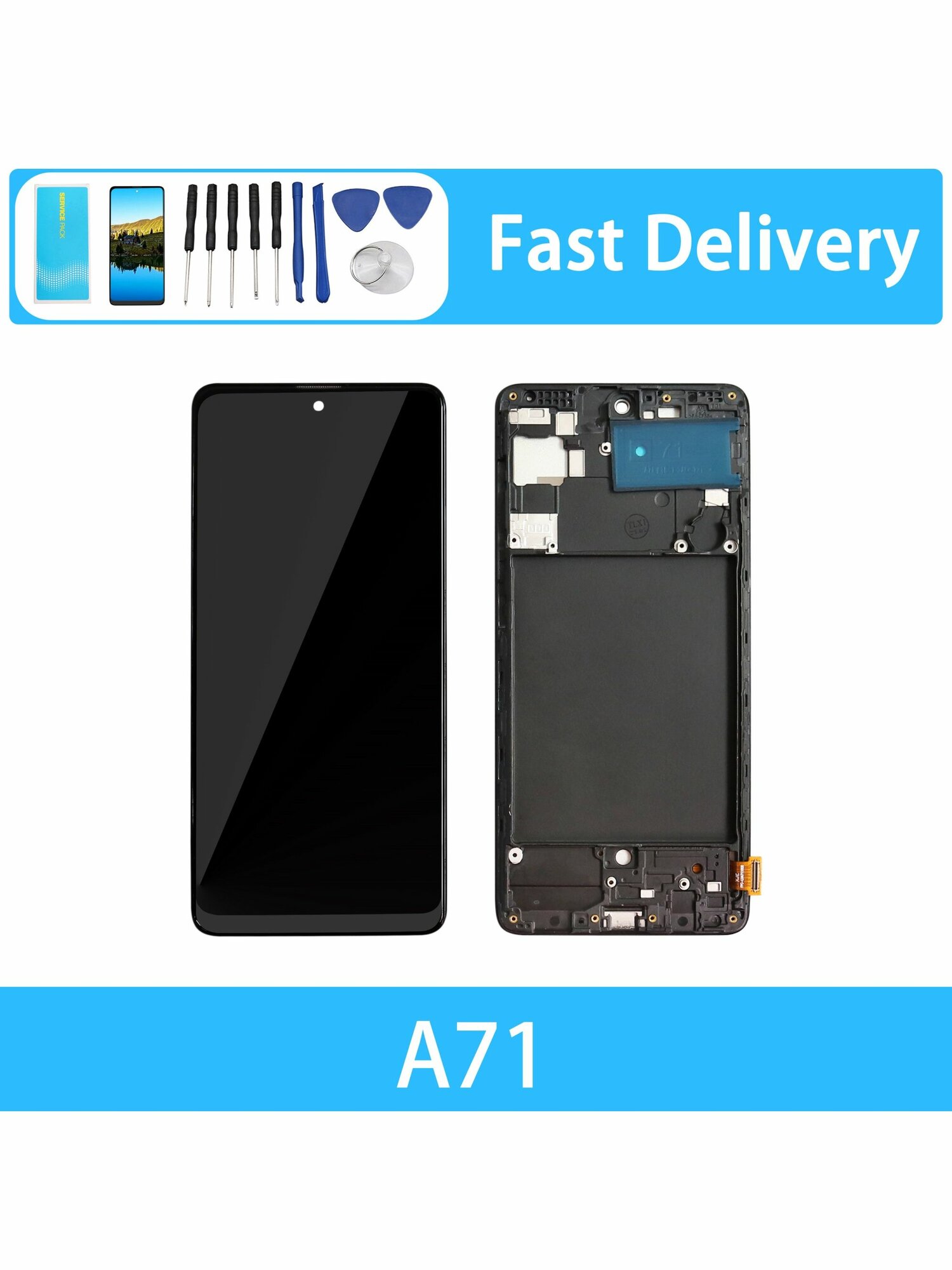 Дисплей для Samsung Galaxy A71 (с рамкой), TFT LCD, 6.6", 720x1600, яркость 250 нит, рамка чёрная