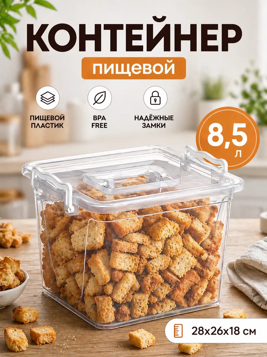 Контейнер пищевой Альтернатива, 8.5 л, пластик, прозрачный, с защелками, цвет крышки микс