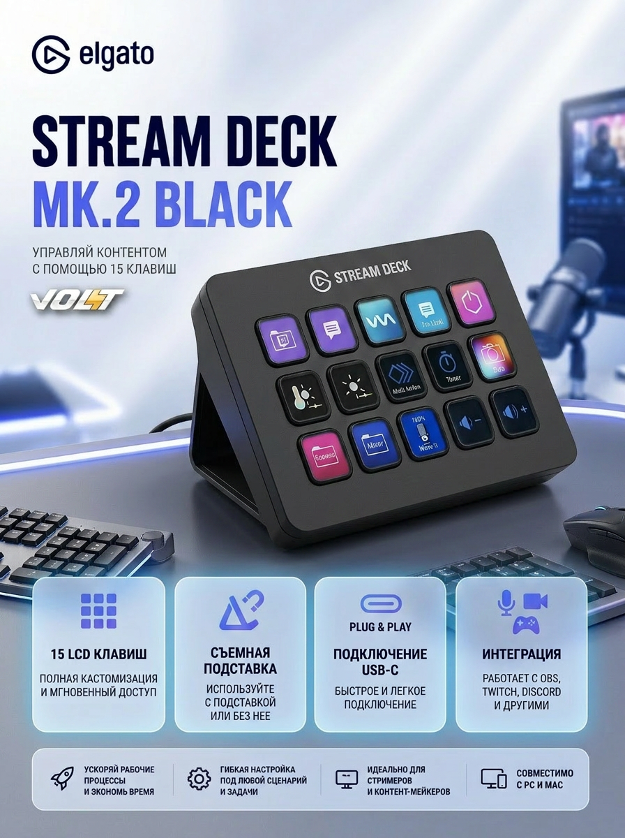 Стриминг контроллер Elgato STREAM DECK MK.2 черный, английский, для ПК