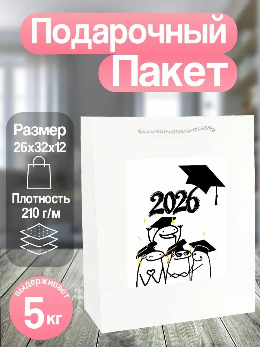 Пакет подарочный Выпускной 2026 Университет, упаковка для подарка, 26х31 см