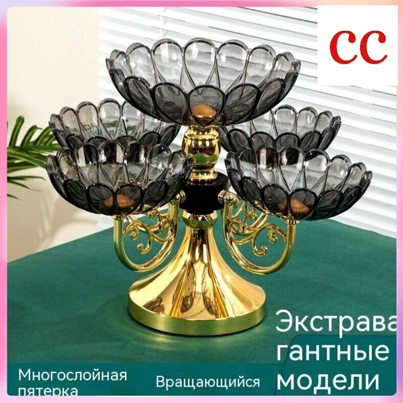 Эксклюзивный пластиковый поднос для фруктов многоярусный вращающийся, предназначенный для гостиной