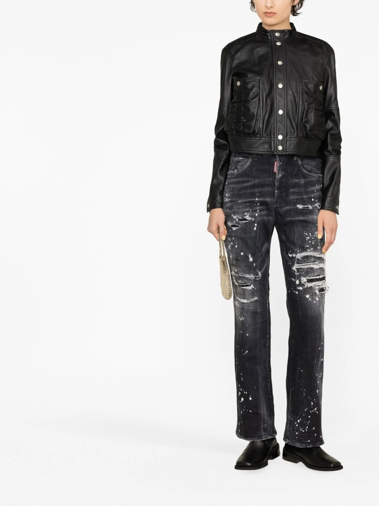 Куртка DSQUARED2 Cropped leather jacket, размер 44 — фото 1