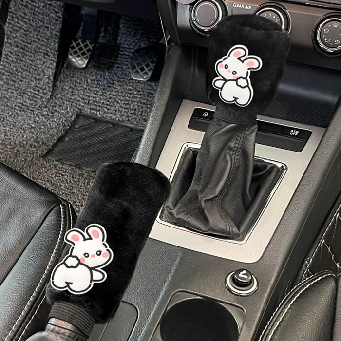 Комплект чехлов для рычага КПП и ручного тормоза White Rabbit, мягкий флисовый мультяшный дизайн, подходит для