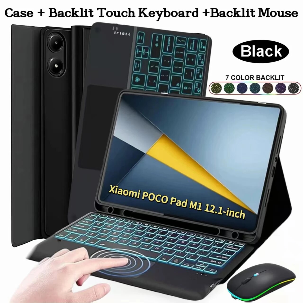 Чехол-подставка Smart Folio 2026 для планшета Xiaomi POCO Black Backlit BMS 4, Portuguese keyboard