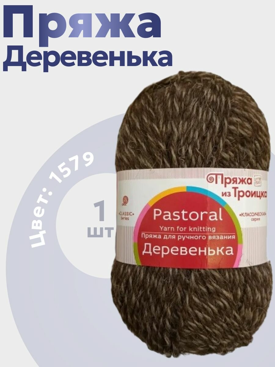 Пряжа для вязания из Троицка Деревенька 1 моток (170 м, 100 гр), цвет 1579 мулине-коричневый-серый