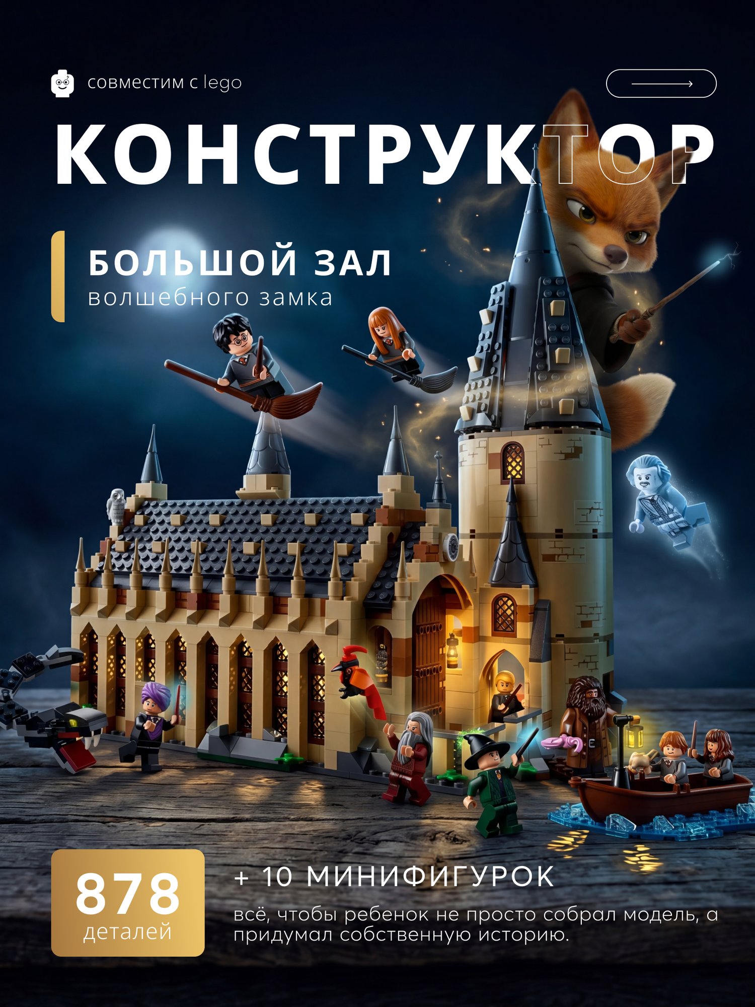Конструктор Harry Potter Гарри Поттер Большой зал Хогвартса/ 878 деталей/ 10 персонажей