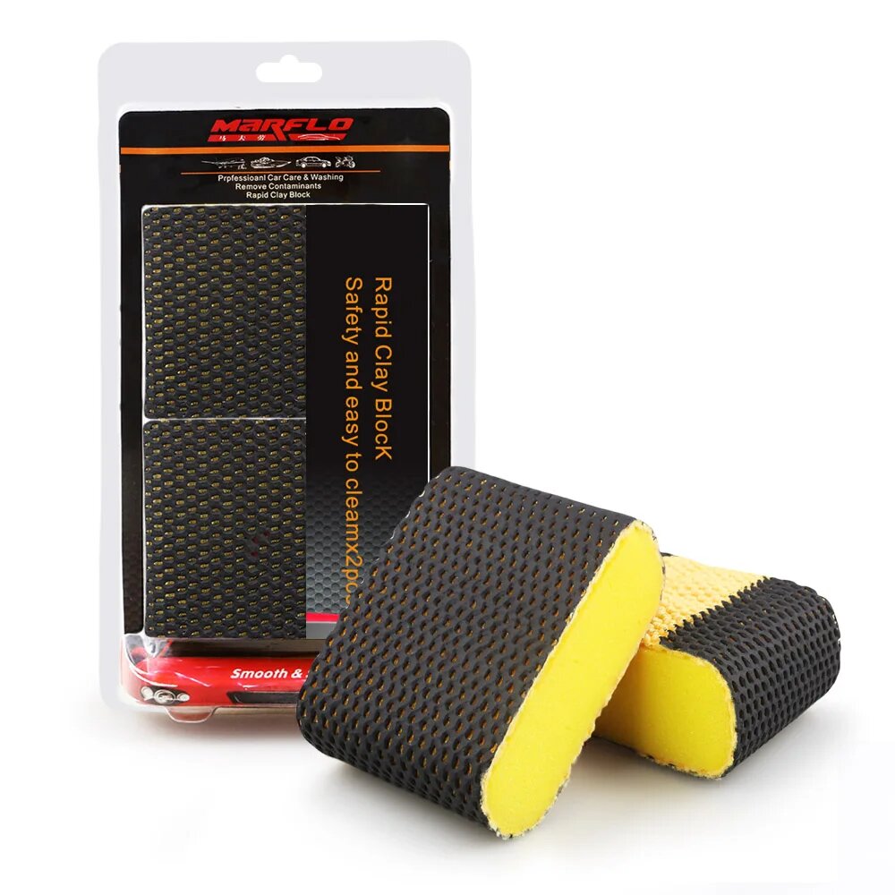 Marflo Ultra Clay Scrubber Быстрый глиняный блок Безопасность и легко чистится Двусторонняя конструкция для глубокой очистки стекла, BT-6032B Yellow 2pcs