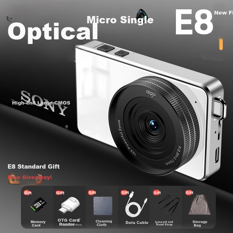 Aigo Patriot E8 Student Digital Camera with Touch Screen, Metal Body, Campus HD Travel CCD, Front and Rear Dual Cameras, Selfie Function, 64GB White