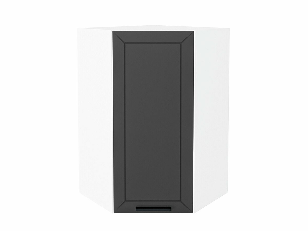 Шкаф верхний угловой Глетчер, цвет фасада Маренго Силк, цвет каркаса Белый, 920*600*600 мм