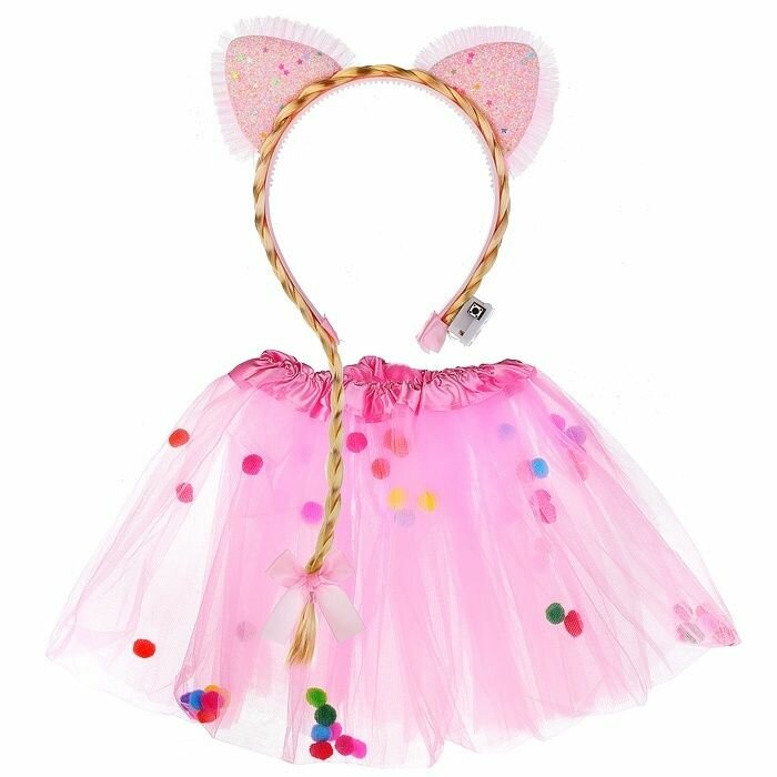 Карнавальный набор детский Oubaoloon "Кошечка", розовый цвет, юбка, ободок (S0891)