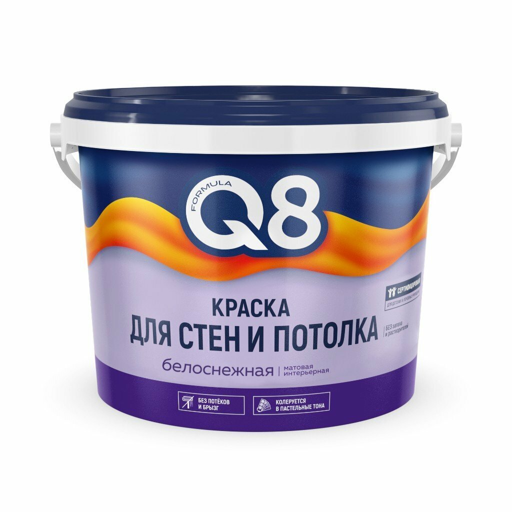 Интерьерная краска Formula Q8 водно-дисперсионная, акрил, матовая, 13 кг