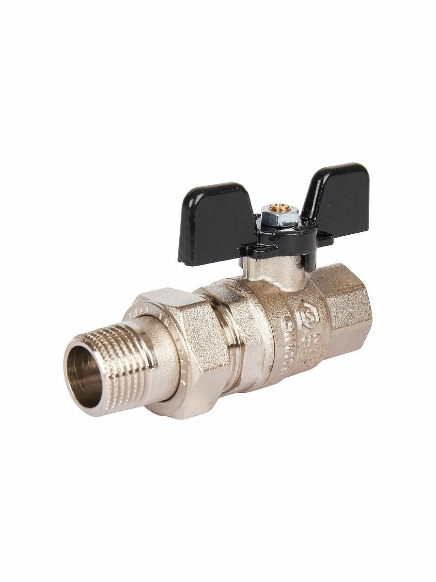 Кран шаровый STOUT ГОСТ 1/2"ВН, с американкой, бабочка, полнопроходной, SVB-0007-200015