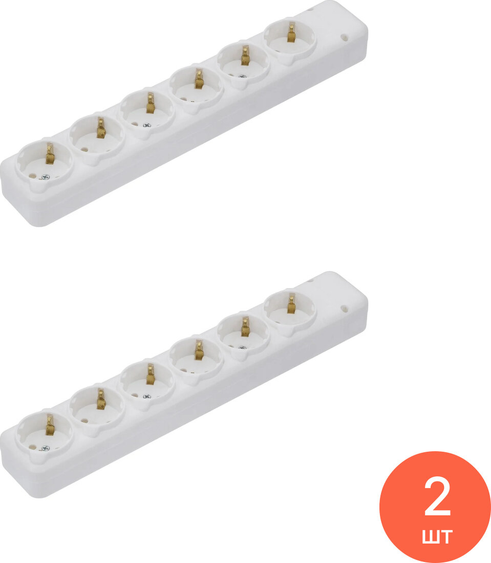 Блок розеток NE-AD 6 гнезд, 16А 250В с заземлением, белый, 3020-K / колодка электрическая для удлинителя (комплект из 2 шт)